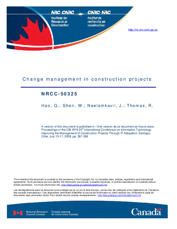 (PDF) Change management in construction projects