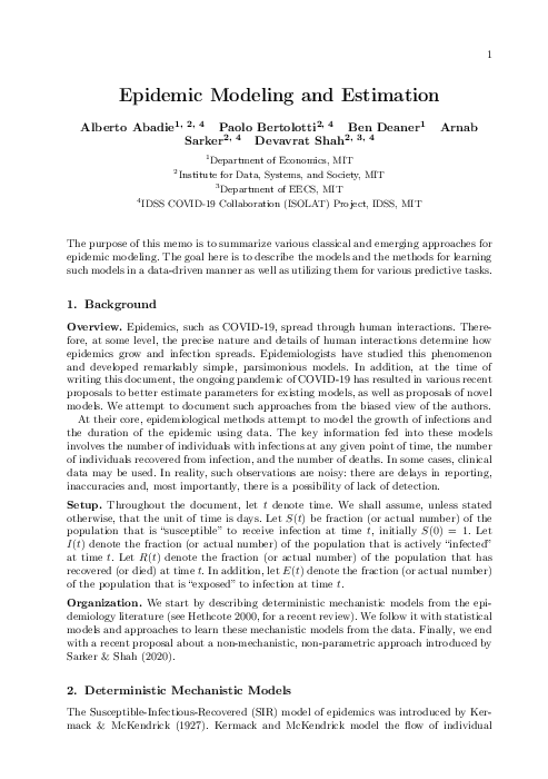 (PDF) Epidemic Modeling and Estimation