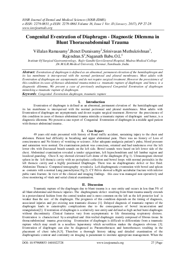 (PDF) Congenital Eventration of Diaphragm - Diagnostic Dilemma in Blunt ...