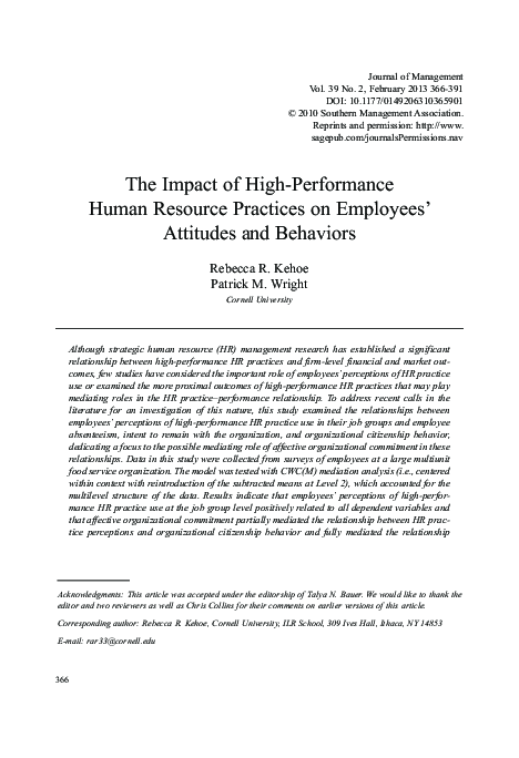 (PDF) The impact of high performance human resource practices on employees' attitudes and behaviors