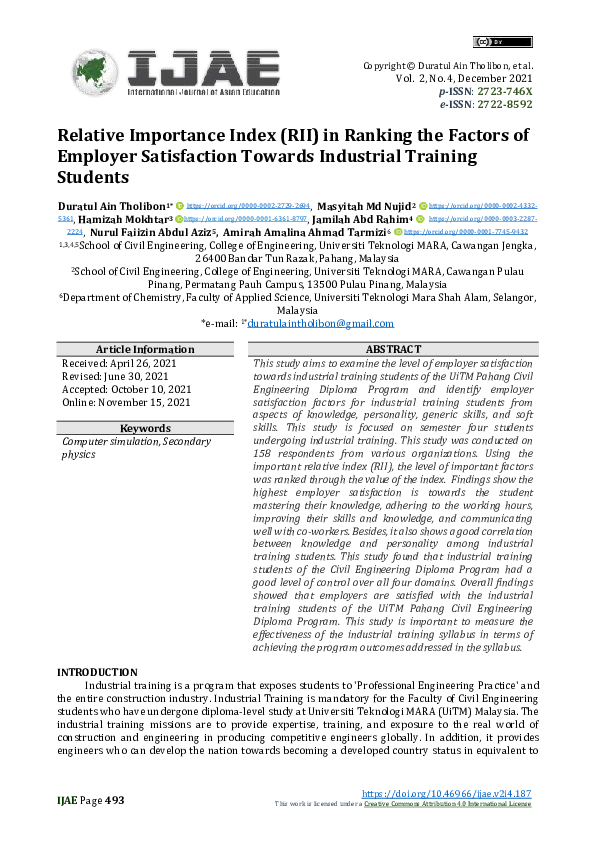 (PDF) Relative Importance Index (RII) In Ranking the Factors of ...
