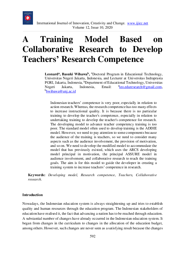 (PDF) A Training Model Based on Collaborative Research to Develop ...