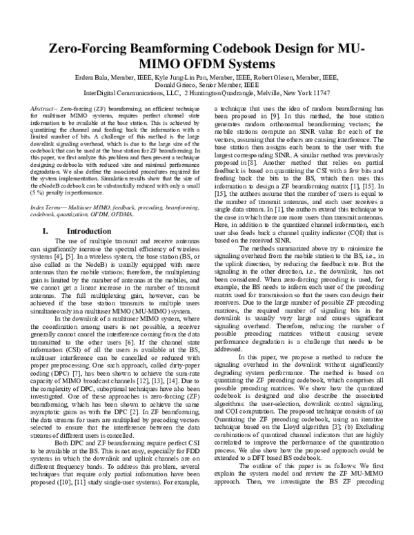 (PDF) Zero-Forcing Beamforming Codebook Design for MU-MIMO OFDM Systems