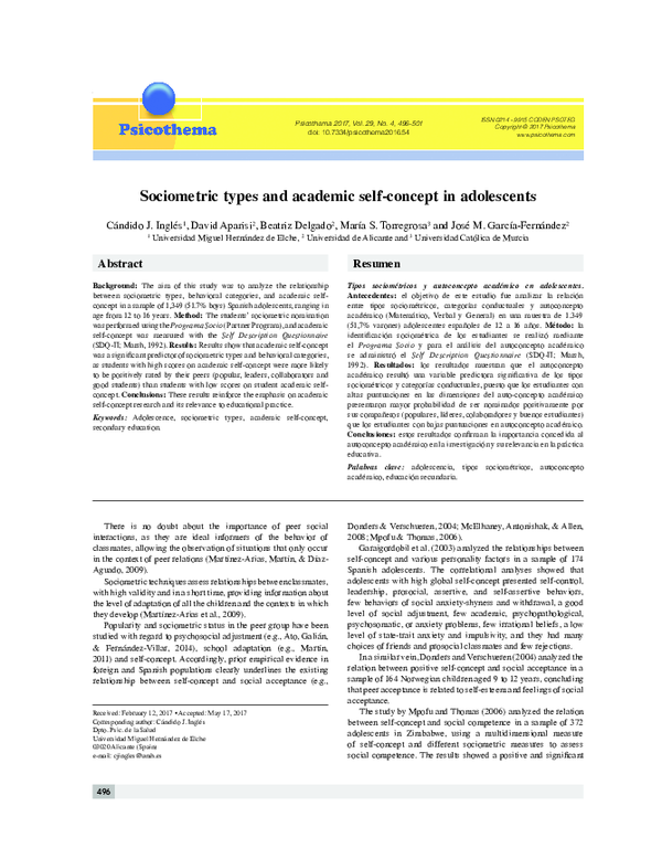 (PDF) Sociometric types and academic self‐concept in adolescents