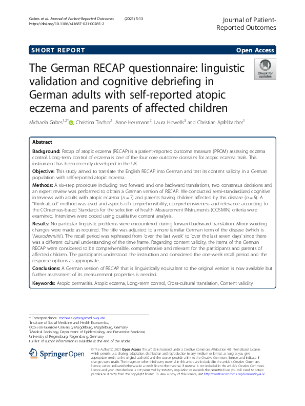 (PDF) The German RECAP questionnaire: linguistic validation and ...
