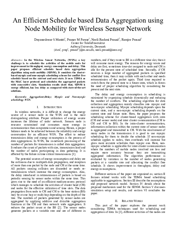 (PDF) An efficient schedule based data aggregation using node mobility for wireless sensor network