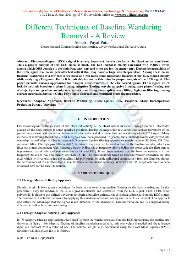 (PDF) Different Techniques of Baseline Wandering Removal-A Review