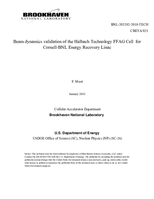 (PDF) Beam dynamics validation of the Halbach Technology FFAG Cell for ...