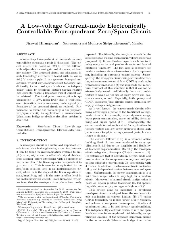 (PDF) A Low-voltage Current-mode Electronically Controllable Four ...