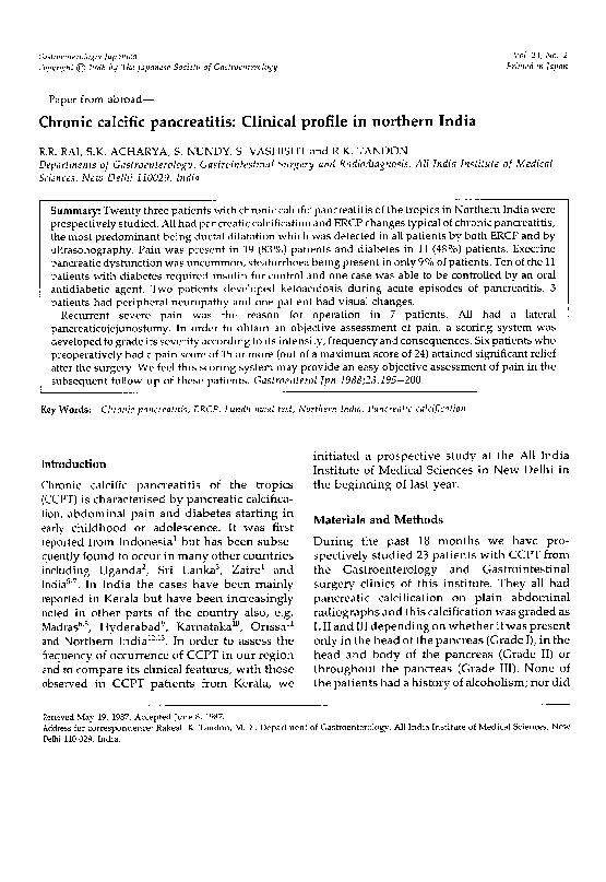 (PDF) Chronic calcific pancreatitis: clinical profile in northern India ...