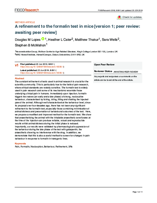(PDF) A refinement to the formalin test in mice