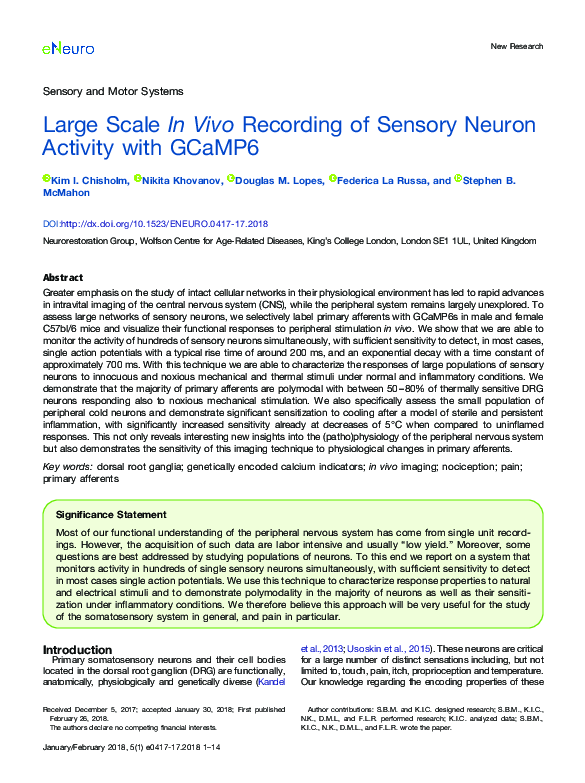 (PDF) Large scale in vivo recording of sensory neuron activity with GCaMP6