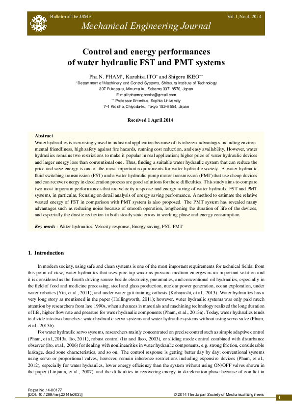 (PDF) Control and energy performances of water hydraulic FST and PMT ...