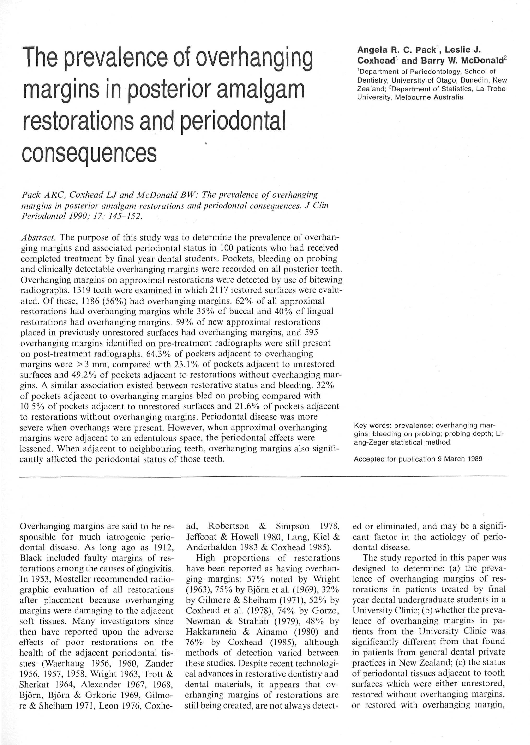 (PDF) The prevalence of overhanging margins in posterior amalgam ...