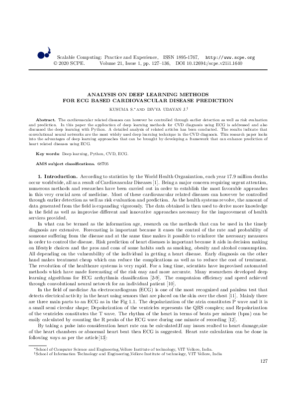 Pdf Analysis On Deep Learning Methods For Ecg Based Cardiovascular Disease Prediction