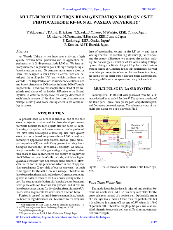 (PDF) Multi-Bunch Electron Beam Generation Based on CS-Te Photocathode RF-Gun at Waseda University