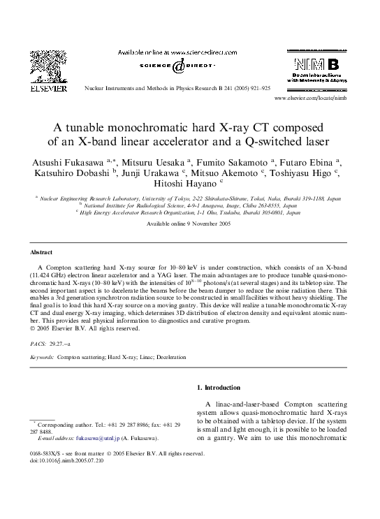 (PDF) A tunable monochromatic hard X-ray CT composed of an X-band linear accelerator and a Q ...