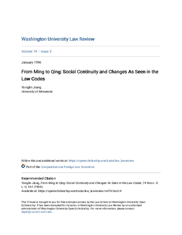 (PDF) From Ming to Qing: Social Continuity and Changes As Seen in the ...