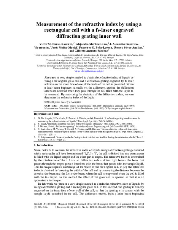 Pdf Measurement Of The Refractive Index By Using A Rectangular Cell