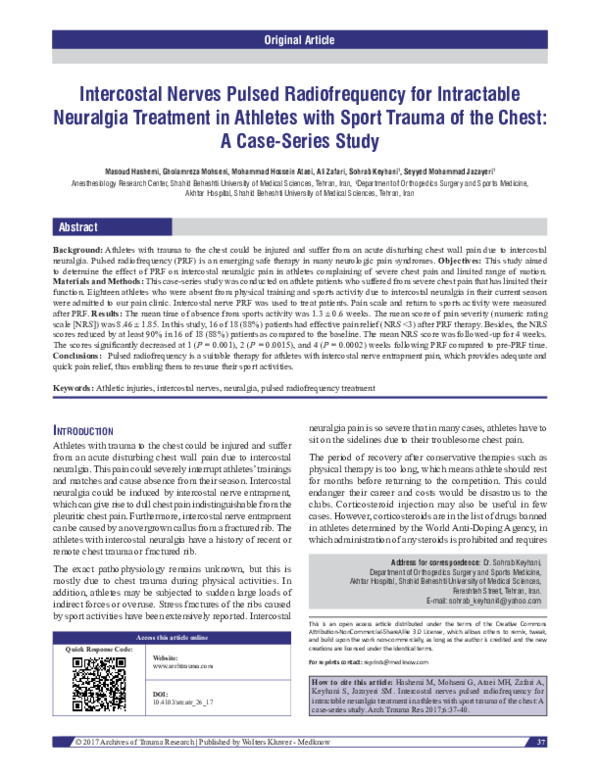(PDF) Intercostal nerves pulsed radiofrequency for intractable ...