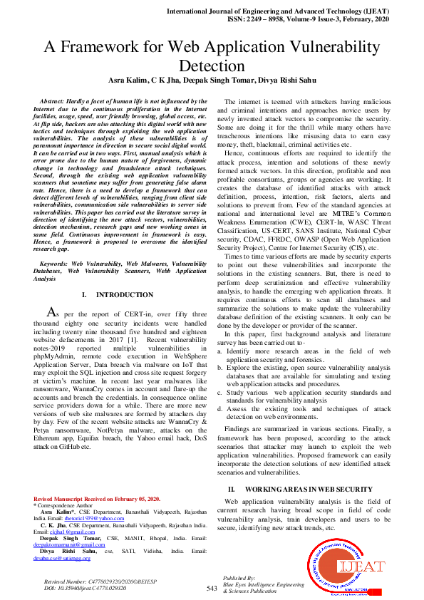 Pdf Web Application Vulnerability Detection Framework