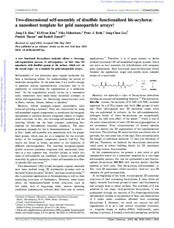(PDF) Two-dimensional self-assembly of disulfide functionalized bis ...
