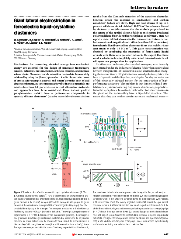 (PDF) Giant lateral electrostriction in ferroelectric liquid ...