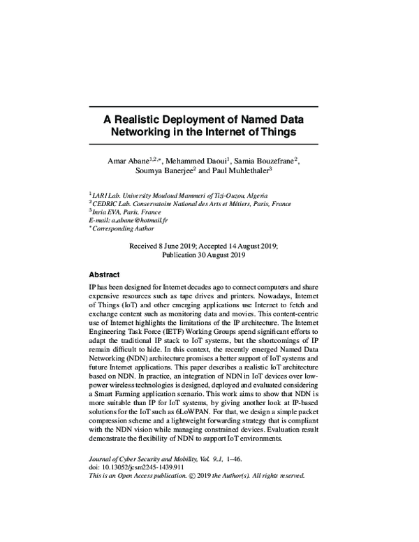(PDF) A Realistic Deployment of Named Data Networking in the Internet of Things
