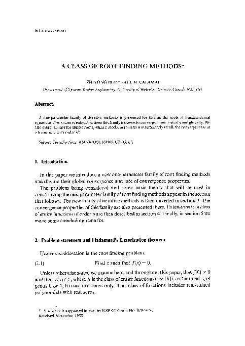 (PDF) A class of root finding methods