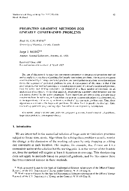(PDF) Projected gradient methods for linearly constrained problems