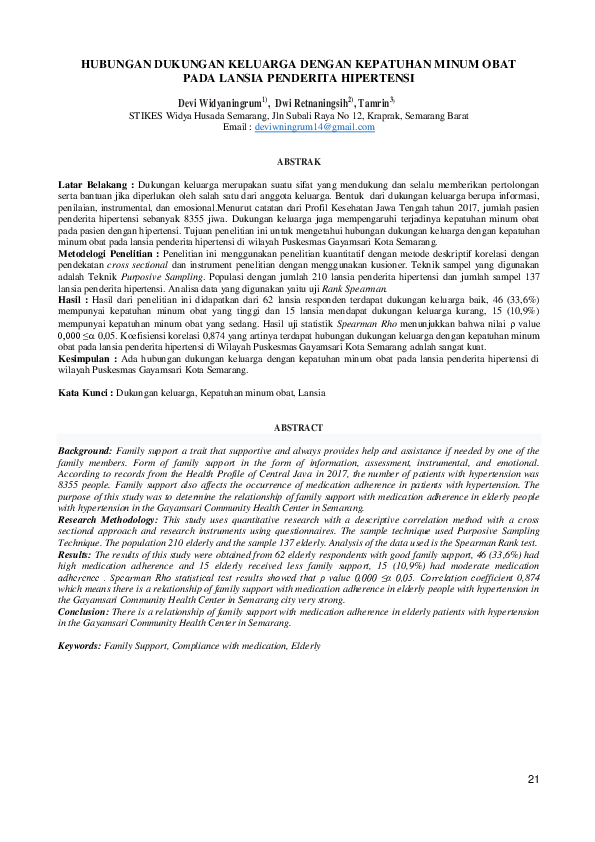 (PDF) Hubungan Dukungan Keluarga Dengan Kepatuhan Minum Obat Pada Lansia Penderita Hipertensi