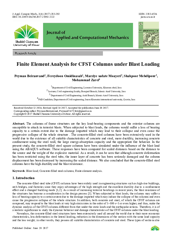 Pdf Finite Element Analysis For Cfst Columns Under Blast Loading