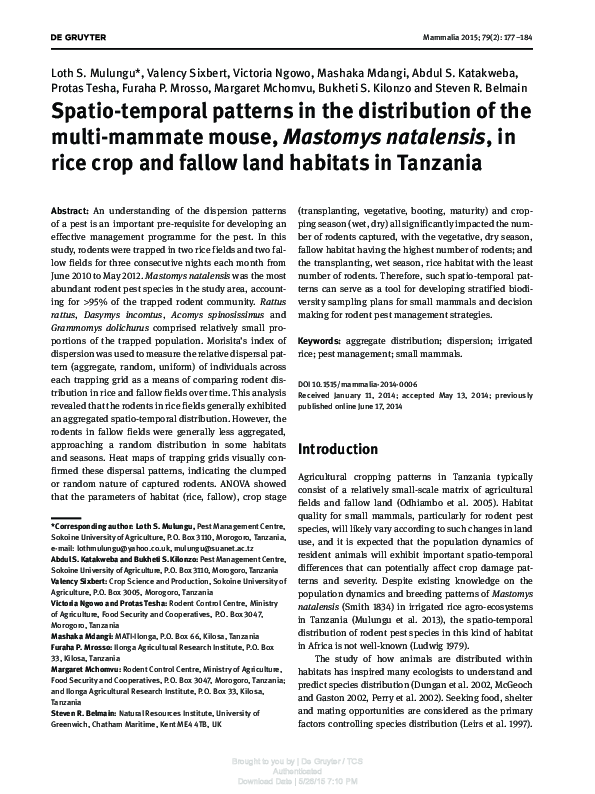 (PDF) Spatio-temporal patterns in the distribution of the multi-mammate ...
