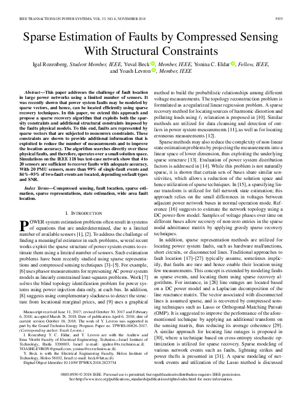 (PDF) Sparse Estimation of Faults by Compressed Sensing With Structural Constraints