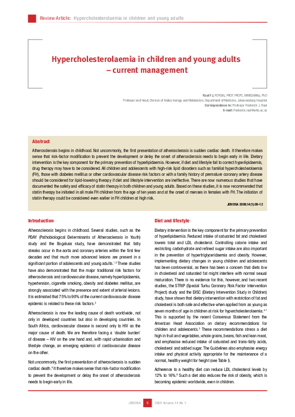 (PDF) Hypercholesterolaemia in children and young adults—current management