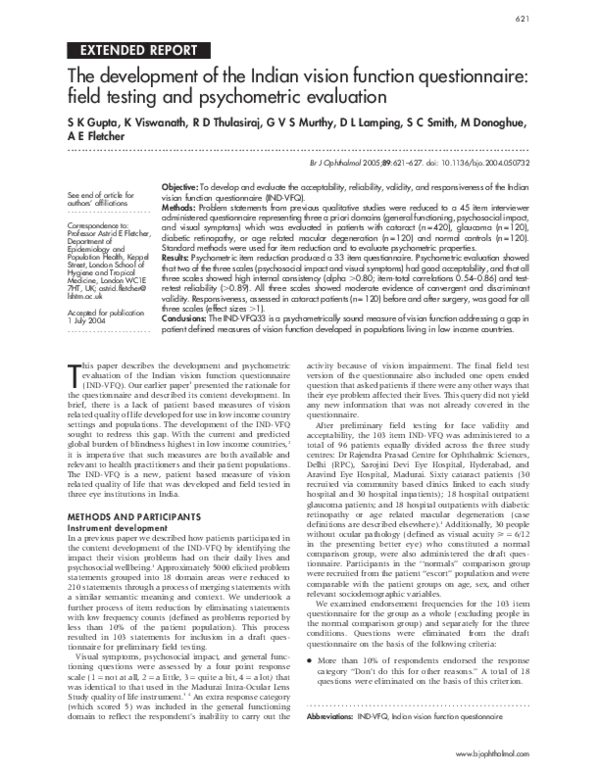 (PDF) The development of the Indian vision function questionnaire ...