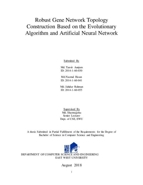 (PDF) Robust Gene Network Topology Construction Based on the Evolutionary Algorithm and ...