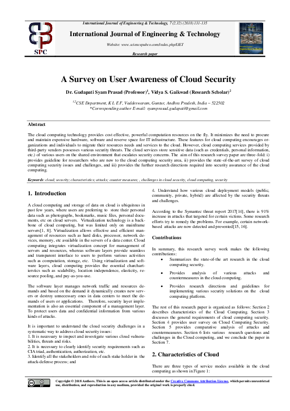 (PDF) A Survey on User Awareness of Cloud Security