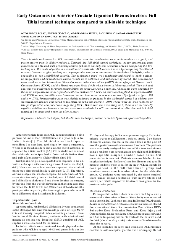 (PDF) Early Outcomes in Anterior Cruciate Ligament Reconstruction: Full ...