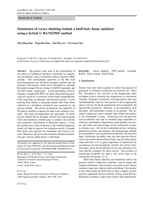 (PDF) Simulation of vortex shedding behind a bluff body flame ...