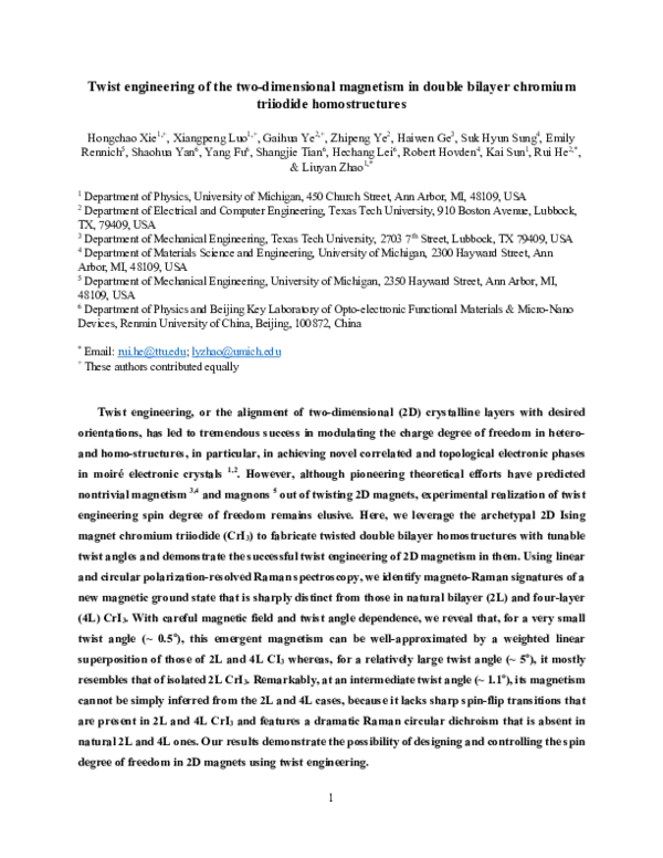(PDF) Twist engineering of the two-dimensional magnetism in double ...