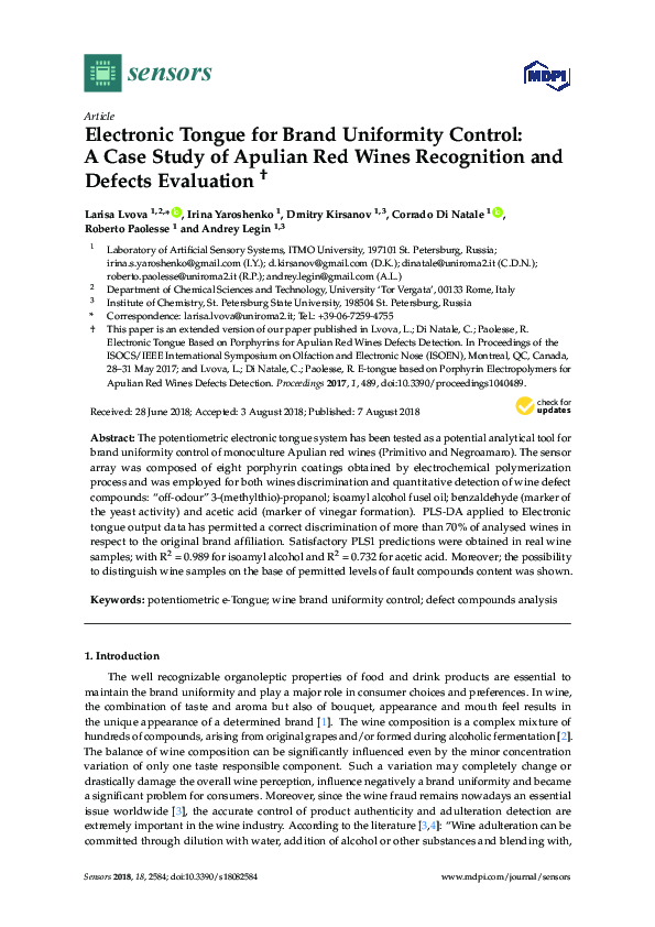 (PDF) Electronic Tongue for Brand Uniformity Control: A Case Study of Apulian Red Wines ...