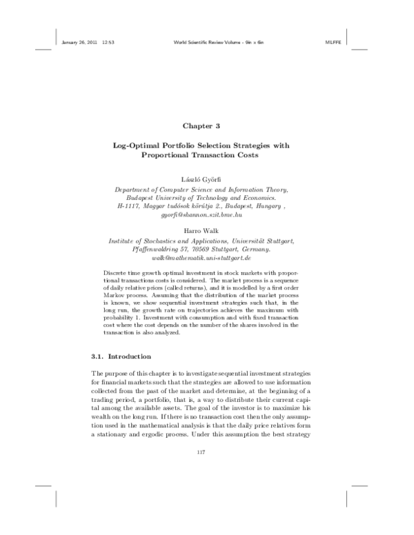 (PDF) Log-Optimal Portfolio-Selection Strategies with Proportional Transaction Costs