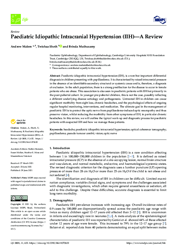 (PDF) Paediatric Idiopathic Intracranial Hypertension (IIH)—A Review