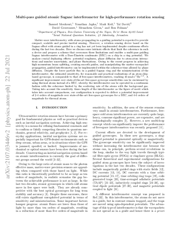 Pdf Multi Pass Guided Atomic Sagnac Interferometer For High Performance Rotation Sensing