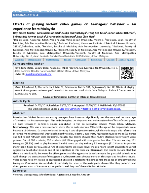 (PDF) Effects of playing violent video games on teenagers’ behavior ...