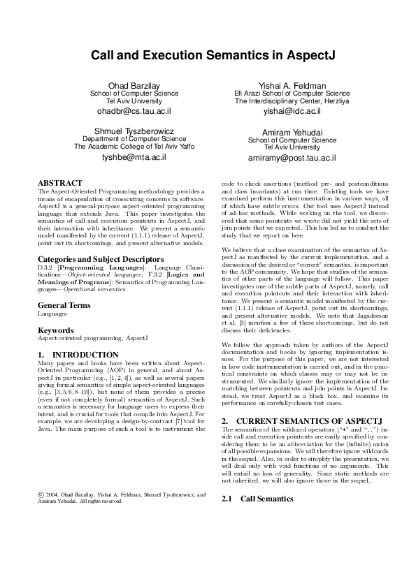 (PDF) Call and execution semantics in AspectJ