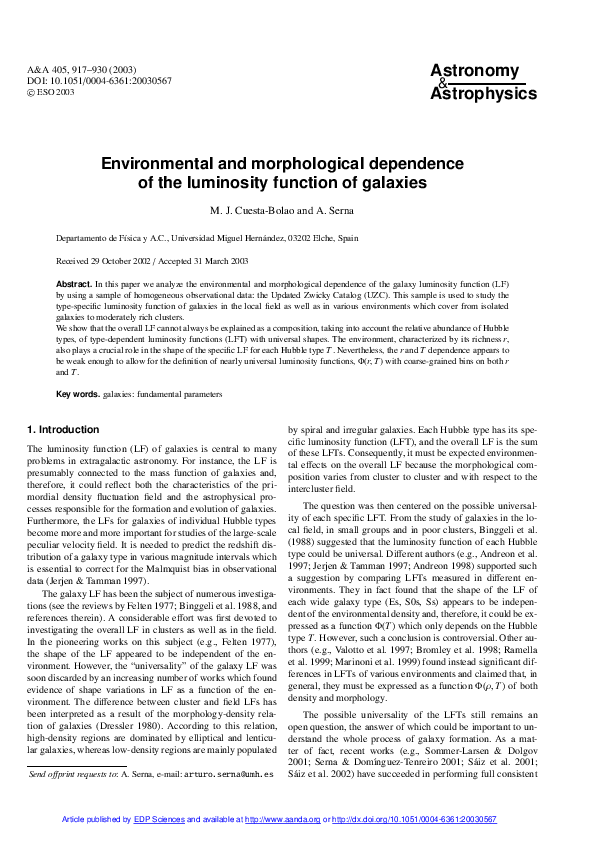 (PDF) Environmental and morphological dependence of the luminosity ...