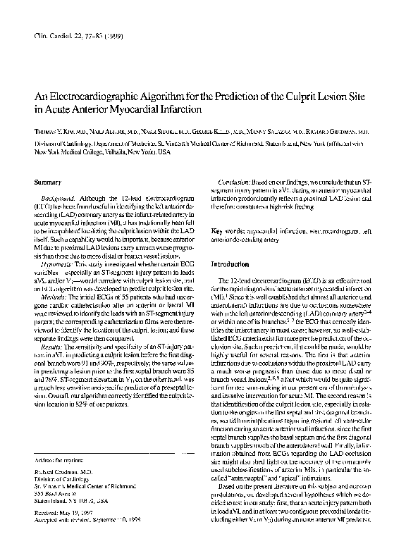 (PDF) An Electrocardiographic Algorithm for the Prediction of the ...