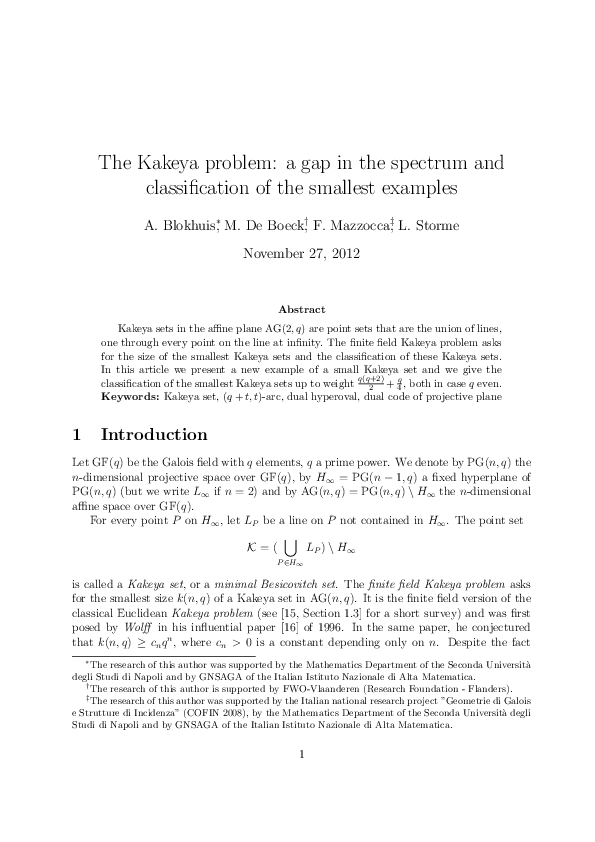 (PDF) The Kakeya problem: a gap in the spectrum and classification of ...